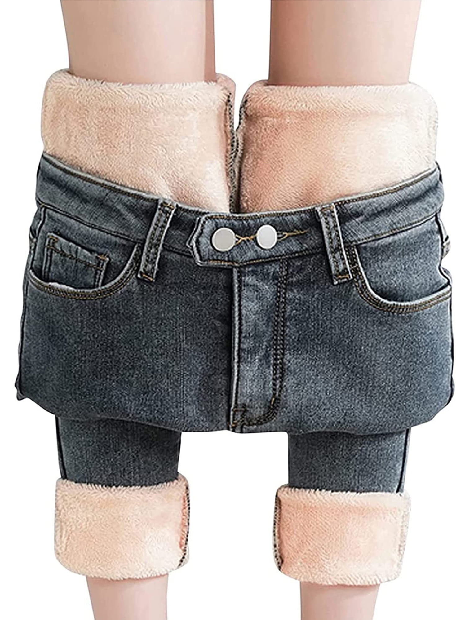 Women Juniors Winter Jeans High Waist Fleece Lined Thick Skinny Warm ...