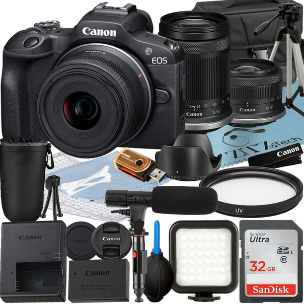 Canon EOS R100 Mirrorless Camera with RF-S 18-45mm + 18-150mm Lens ...