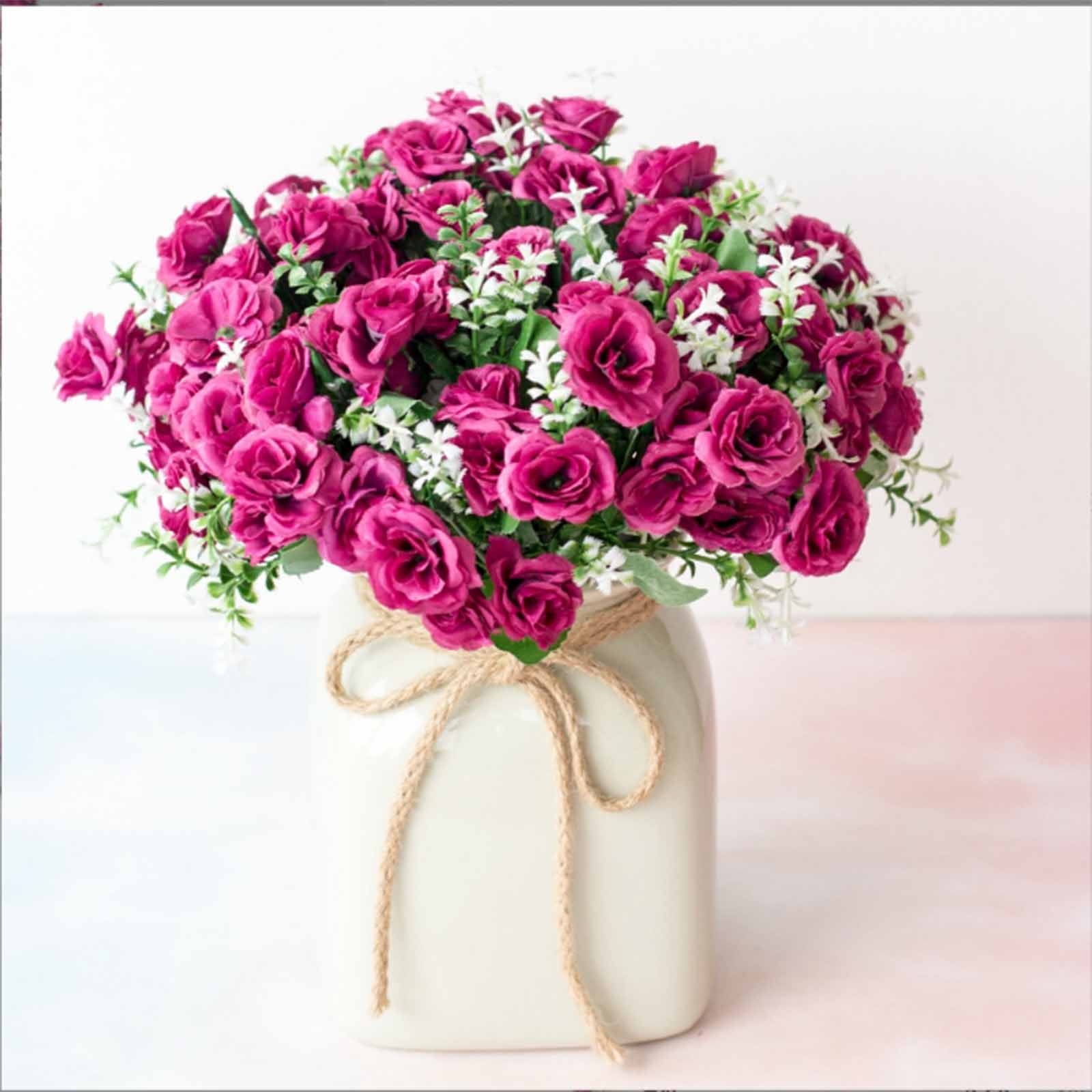 5 Forks 15 Mini Roses, Realistic Silk Roses with Stem Bouquet of ...