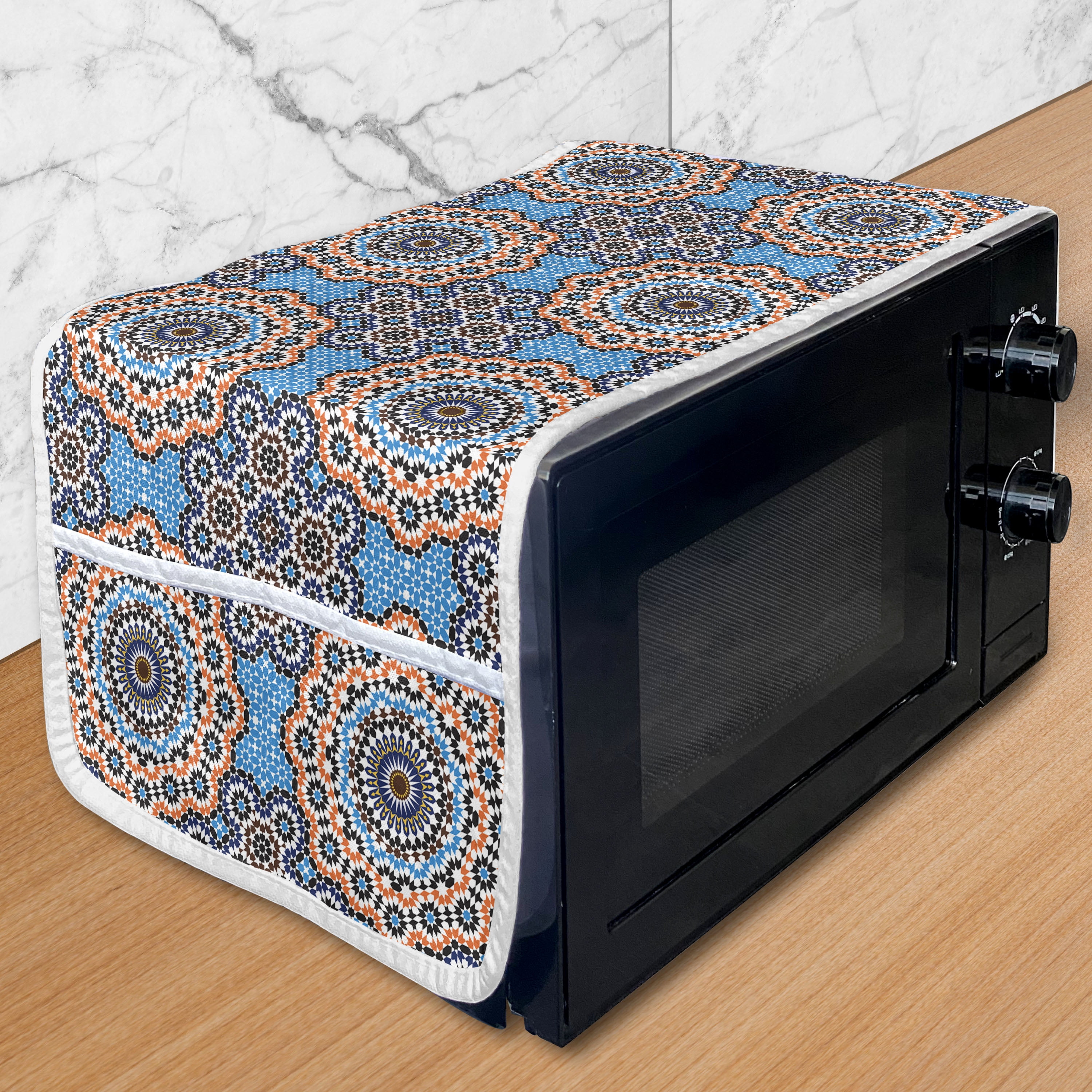 Vintage Microwave Oven Cover, Moroccan Ceramic Tile Inspired Floral Old ...