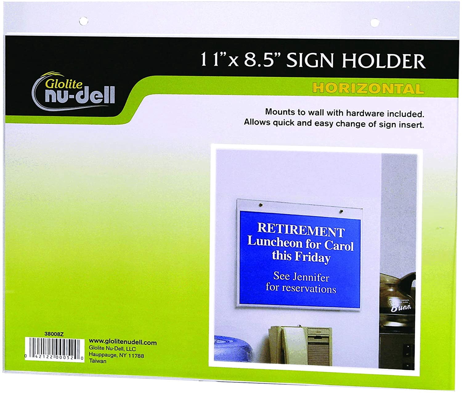 Nu-Dell Horizontal Wall Sign Holder, Acrylic, 11 x 8.5 Inches (38008 ...