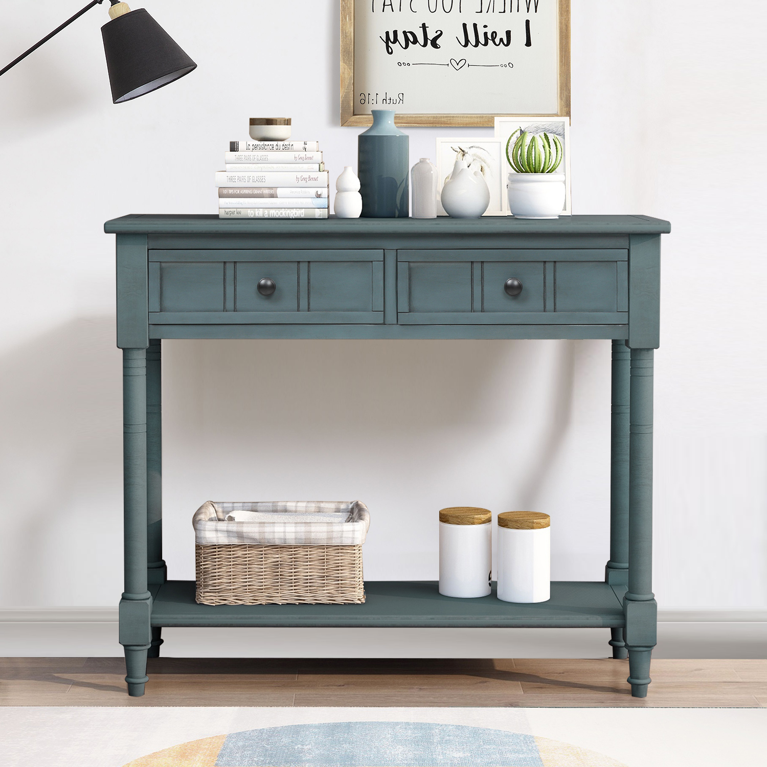 Traditional Design Wood Console Table with Bottom Open Shelf and 2 ...