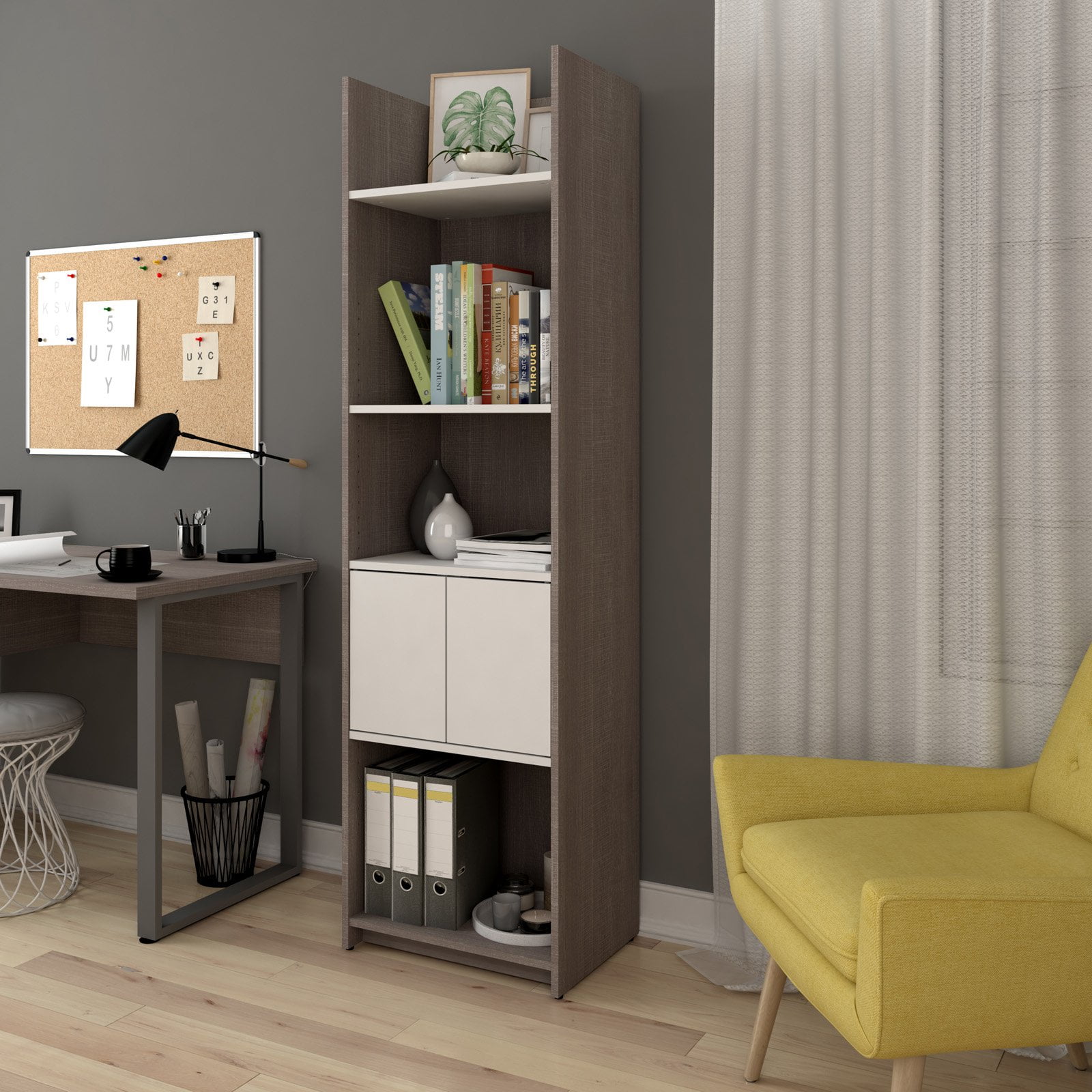 Bestar Small Space 20-inch Storage Tower in Bark Gray and White ...