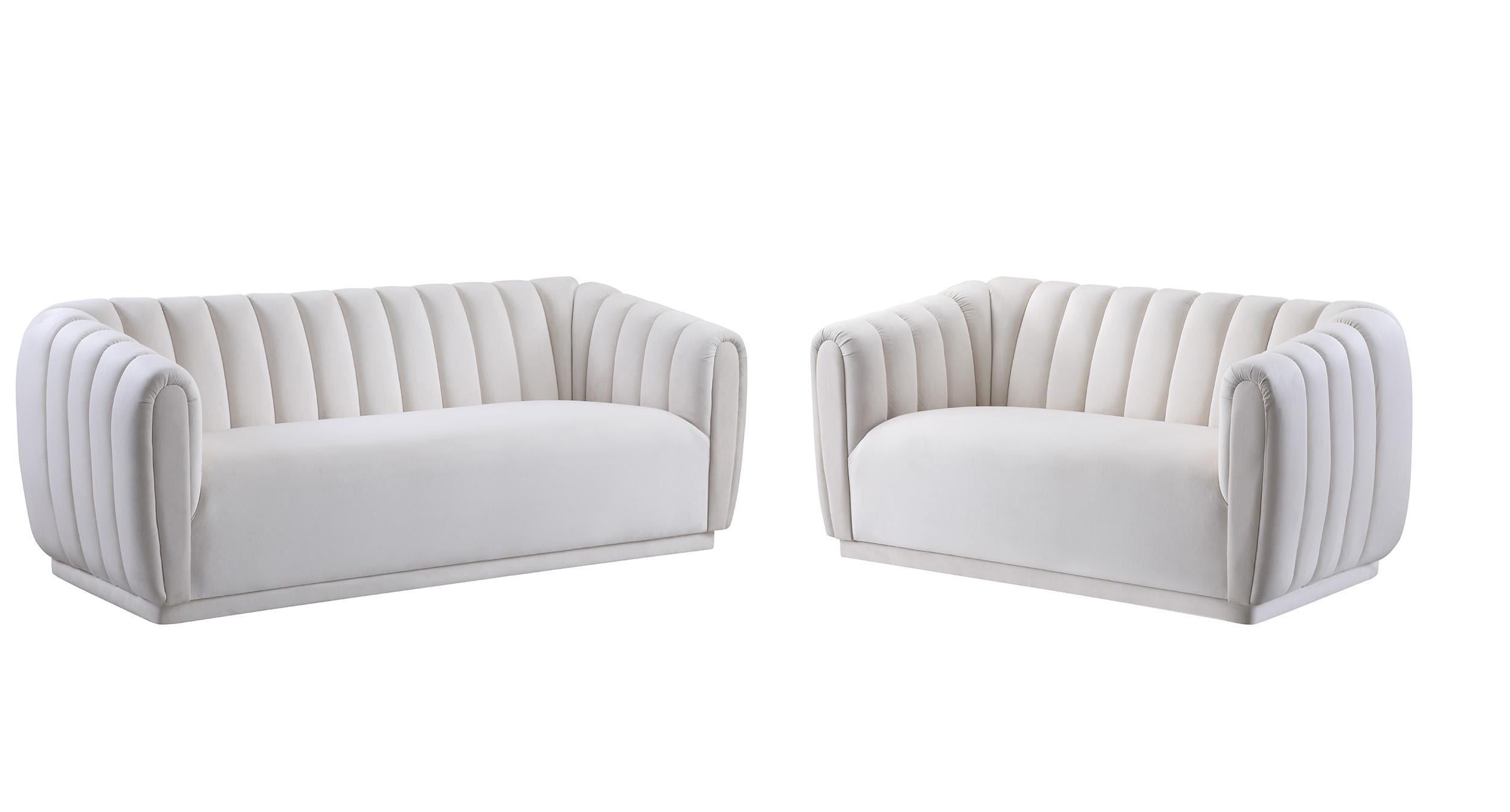Art Deco Cream Velvet Channel Tufted Sofa Set 2 Pcs DIXIE Meridian ...