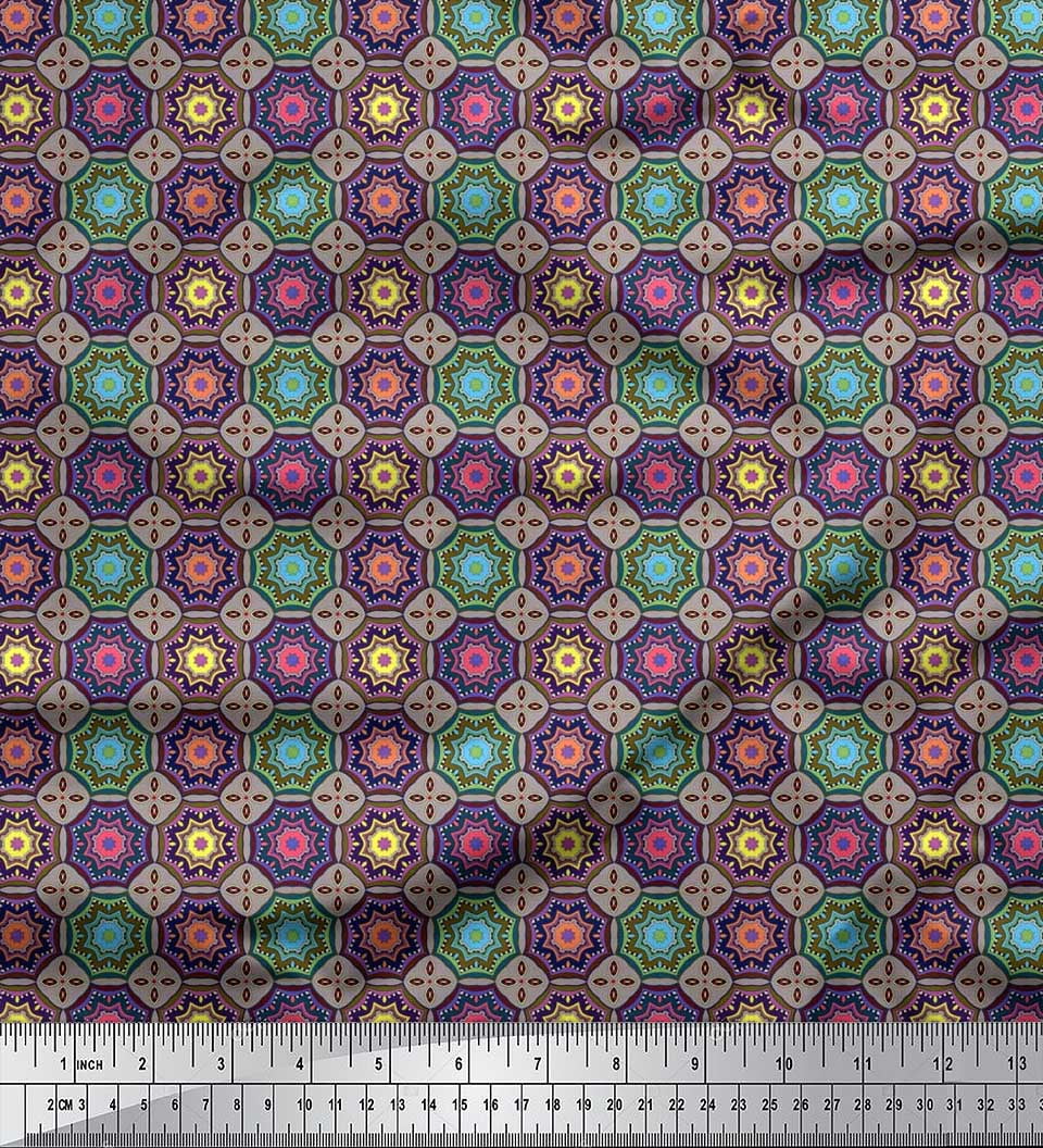 Soimoi Japan Crepe Satin Fabric Floral Mandala Print Fabric by Yard 42 ...
