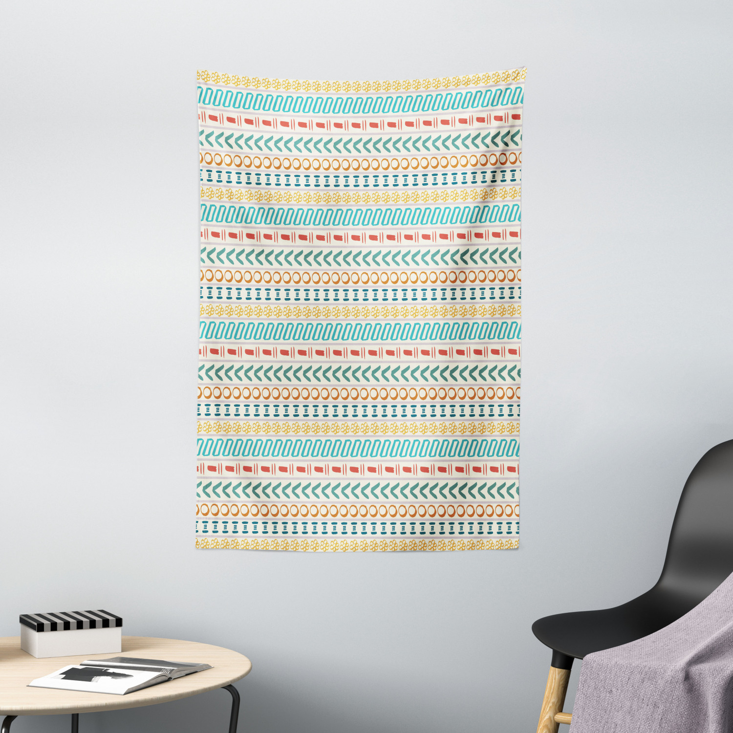 Striped Tapestry, Ethnic Cultural Striped Boho Motif Traditional ...