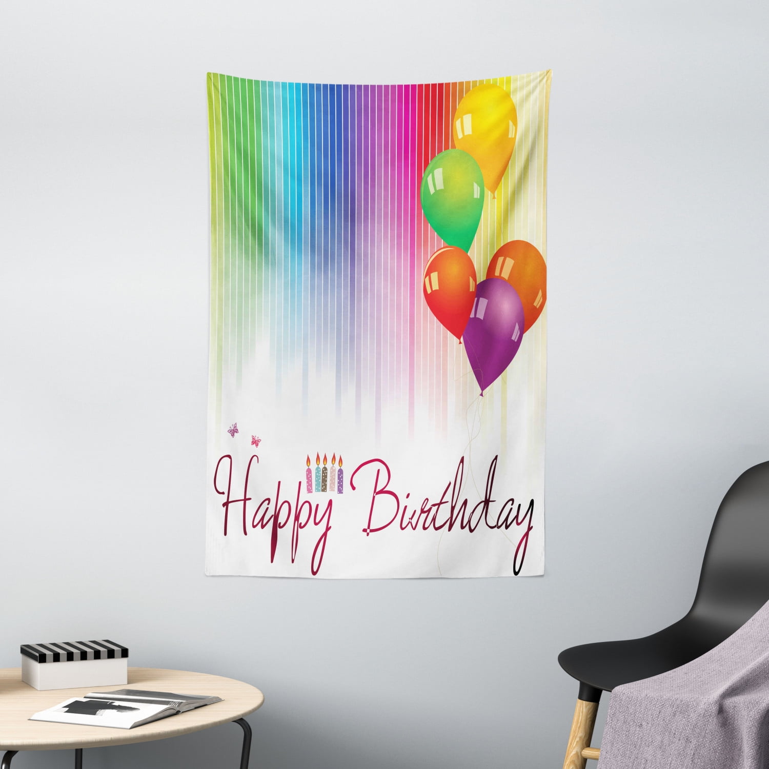 Birthday Decorations Tapestry, Rainbow Colored Striped Backdrop ...