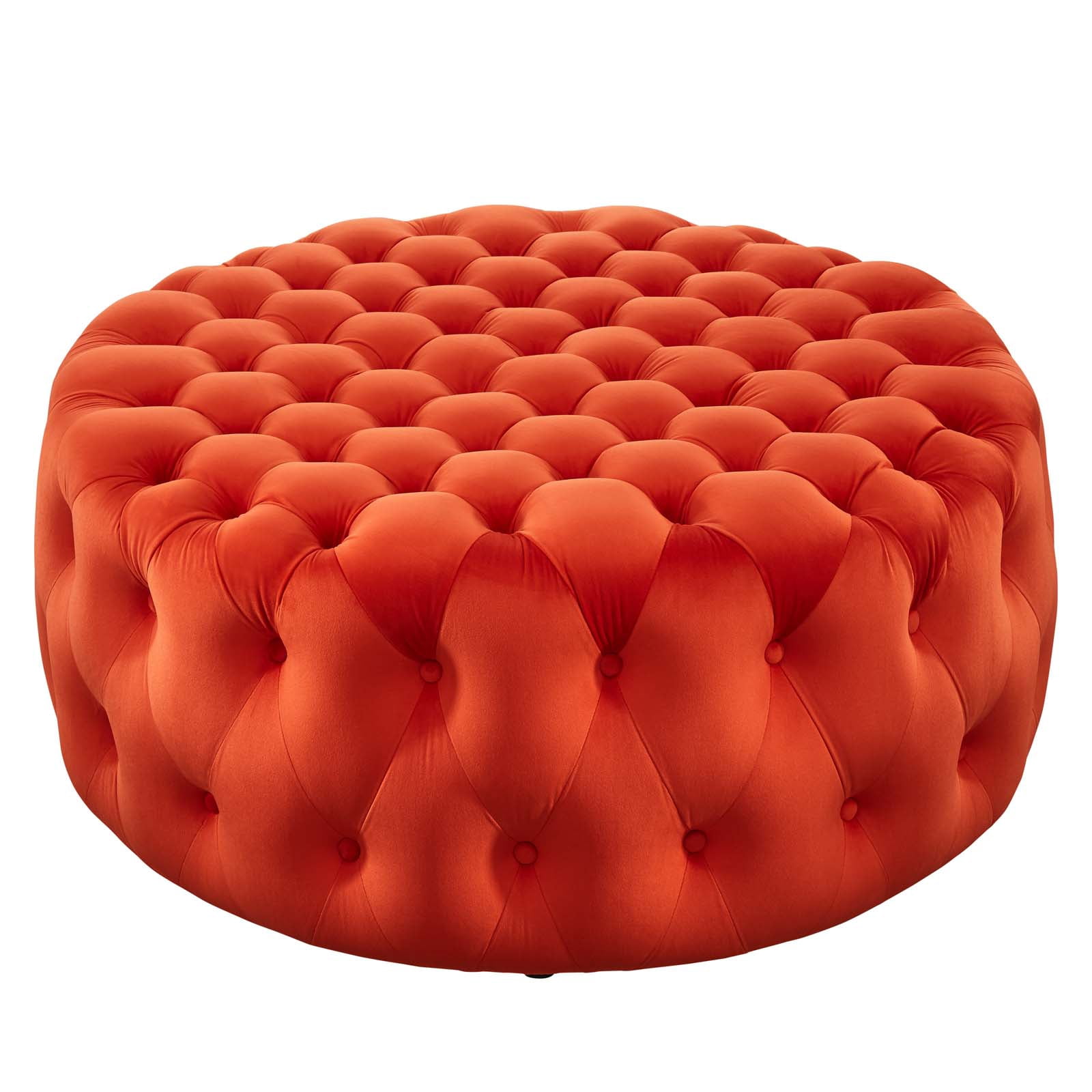 Round Ottoman Accent Tufted Chair , Orange, Velvet, Modern Contemporary ...
