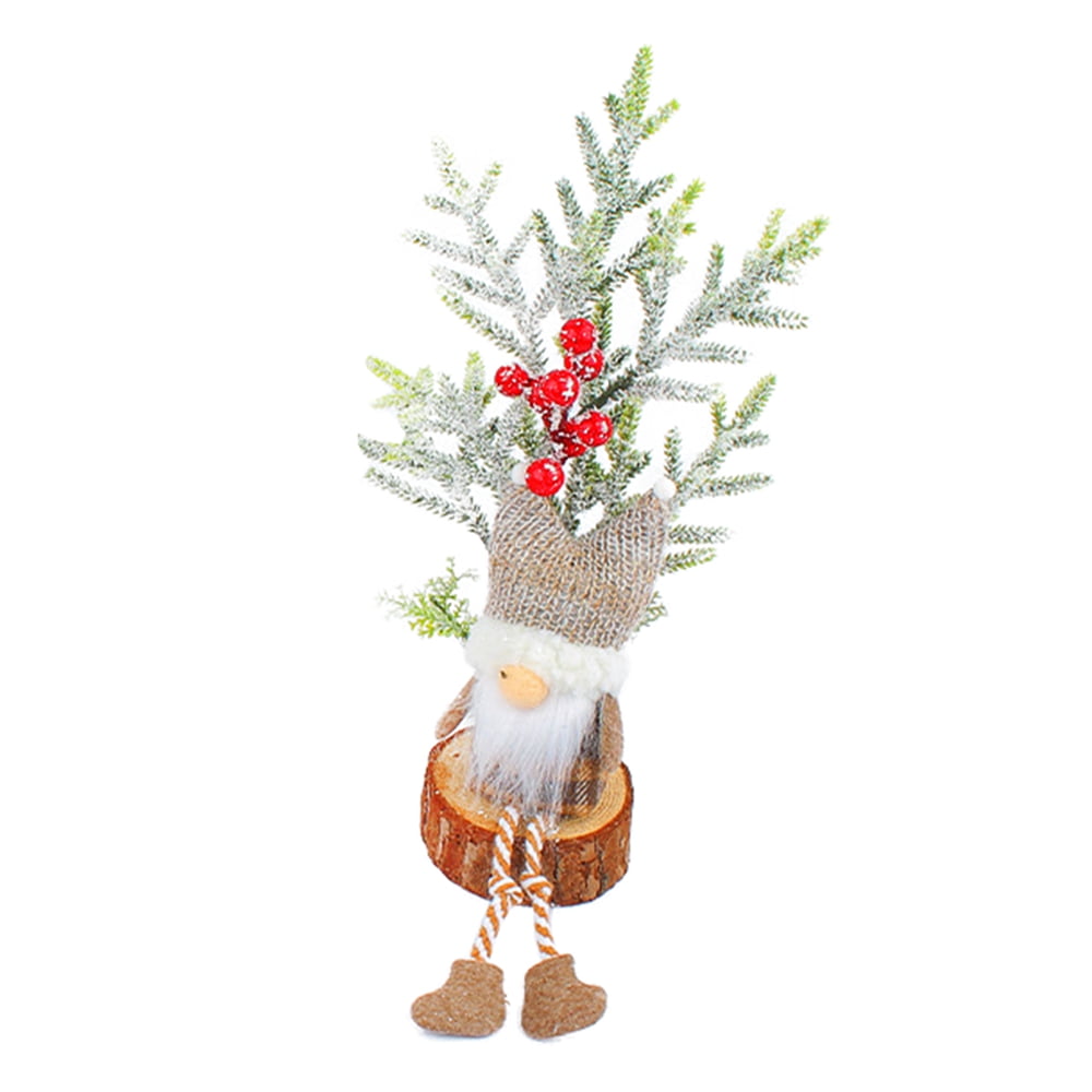 Christmas Tabletop Tree Mini Desk Pine Trees with Faceless Doll Gnome ...