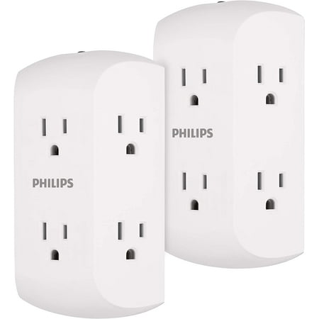 Philips 6-Outlet Extender, 2 Pack, Resettable Circuit Breaker, Adapter ...