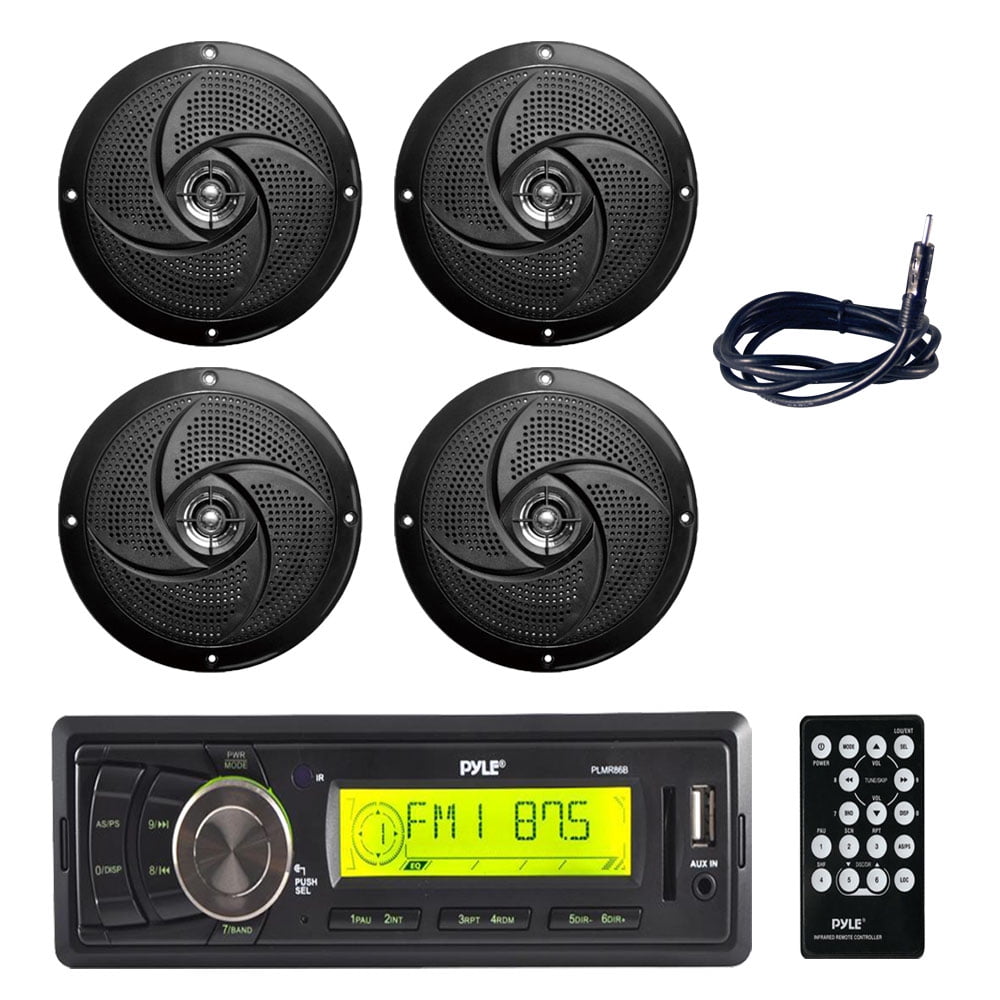 Pyle PLMR86B in-dash Stereo Radio Headunit Marine Receiver with (4) 5. ...