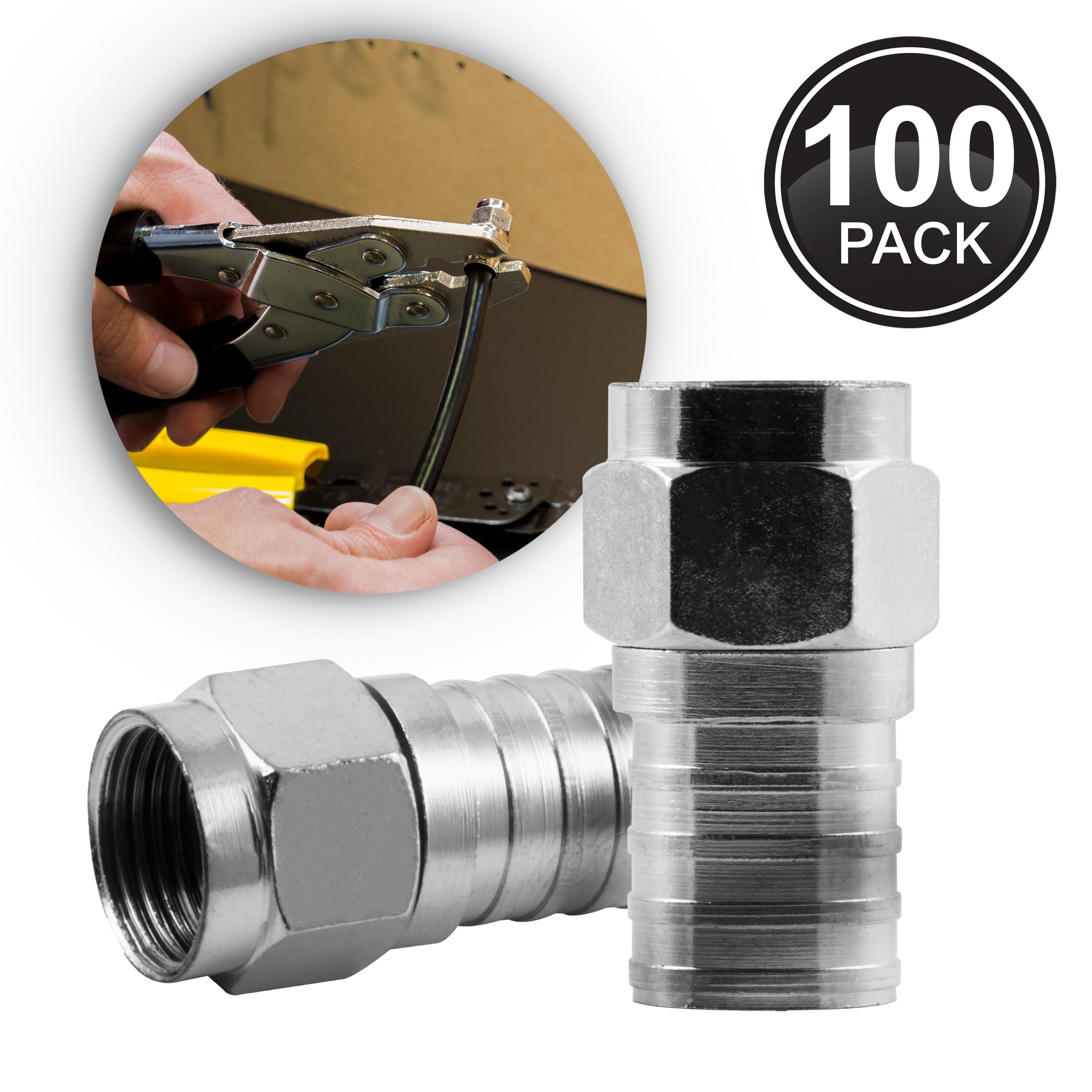 GE RG6 Crimp-On Coax Connectors, 100pk - Walmart.com