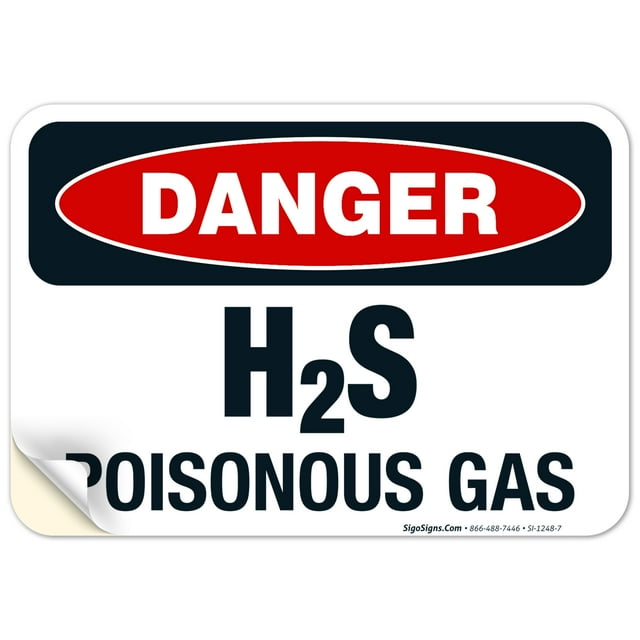 Danger H2S Poisonous Gas Sign, OSHA Danger Sign, 10x7 Vinyl Sticker ...