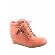 Peggy-44 Women's Glitter Metallic Lace Up Low Top Low Wedge Fashion ...