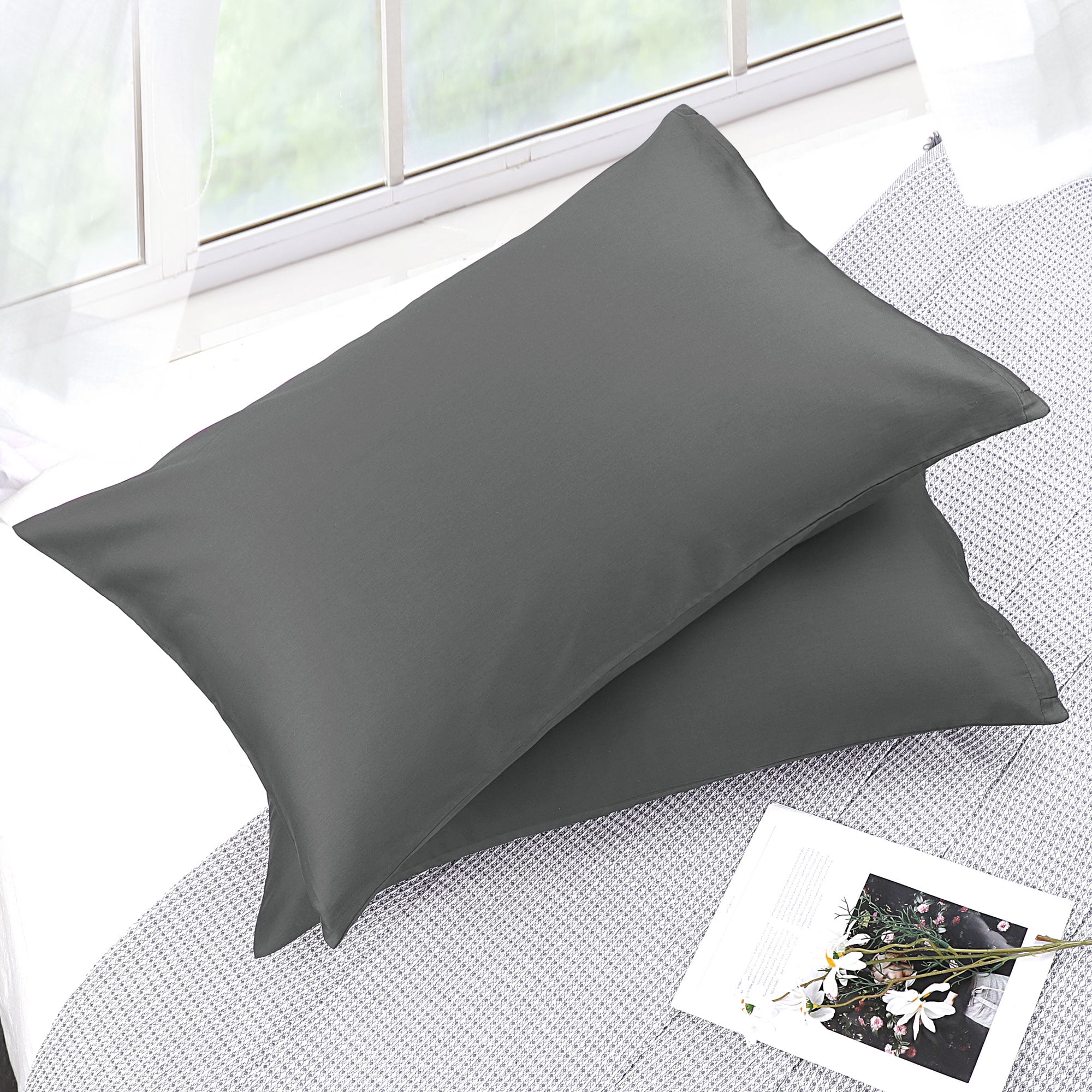 PiccoCasa Pure Cotton Pillowcases 2 Pcs Soft with Zipper Dark Gray ...
