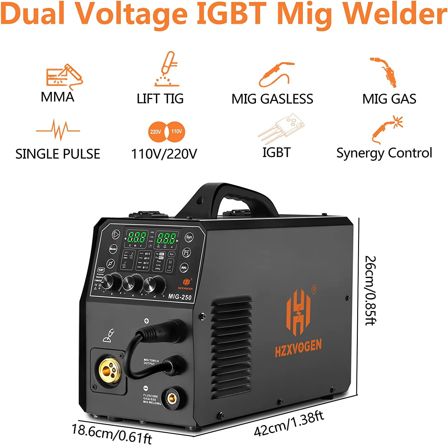 Buy HZXVOGEN MIG Welder Aluminum 4 in 1 Dual Voltage MIG Welder Digital IGBT MIG/Lift TIG/Stick ...