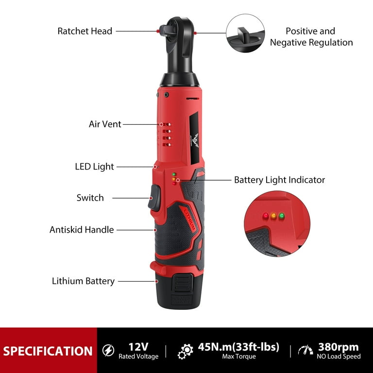 Electric Wrench Ratchet 38 Electric Ratchet, 12V Cordless Ratchet ...