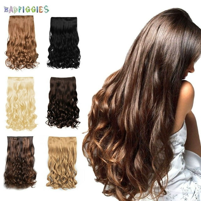 BadPiggies 24" 5 Clips Full Head Curly Wave Long Wig Clips in Synthetic ...