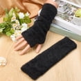 1 Pair Acrylic Fiber Warm Fingerless Gloves Half-finger Gloves Black ...