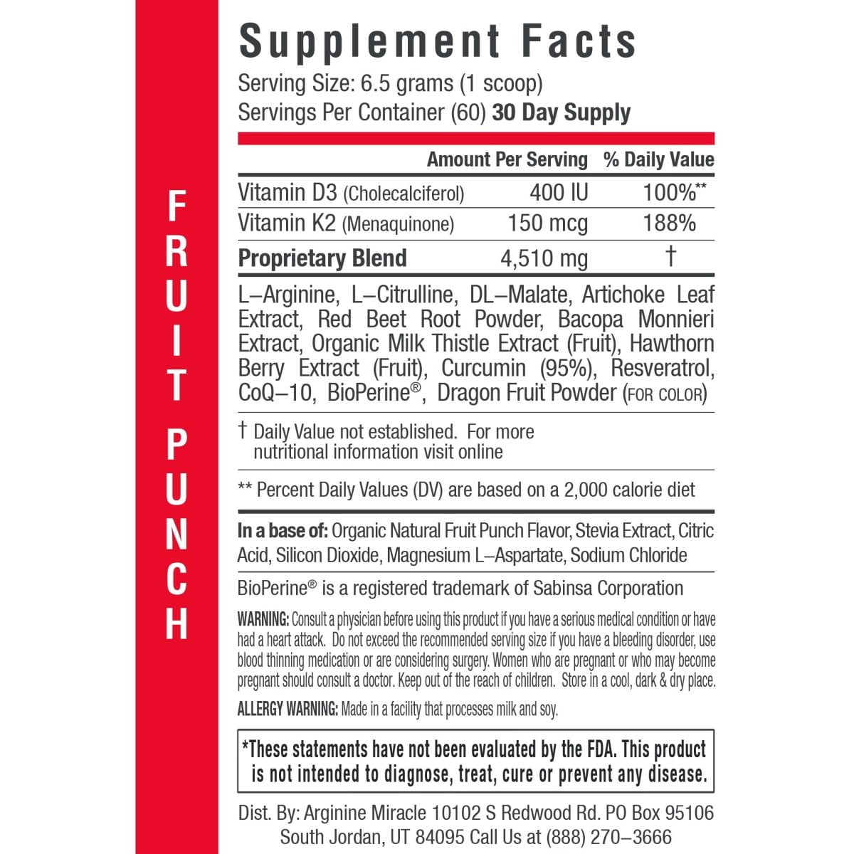 ARGININE MIRACLE® Heart Health Supplement - Fruit Punch Flavor - 1 ...