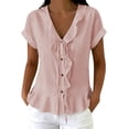 2026 Summer Linen Blouse for Women V Neck Ruffle Trim Cap Sleeve Casual ...