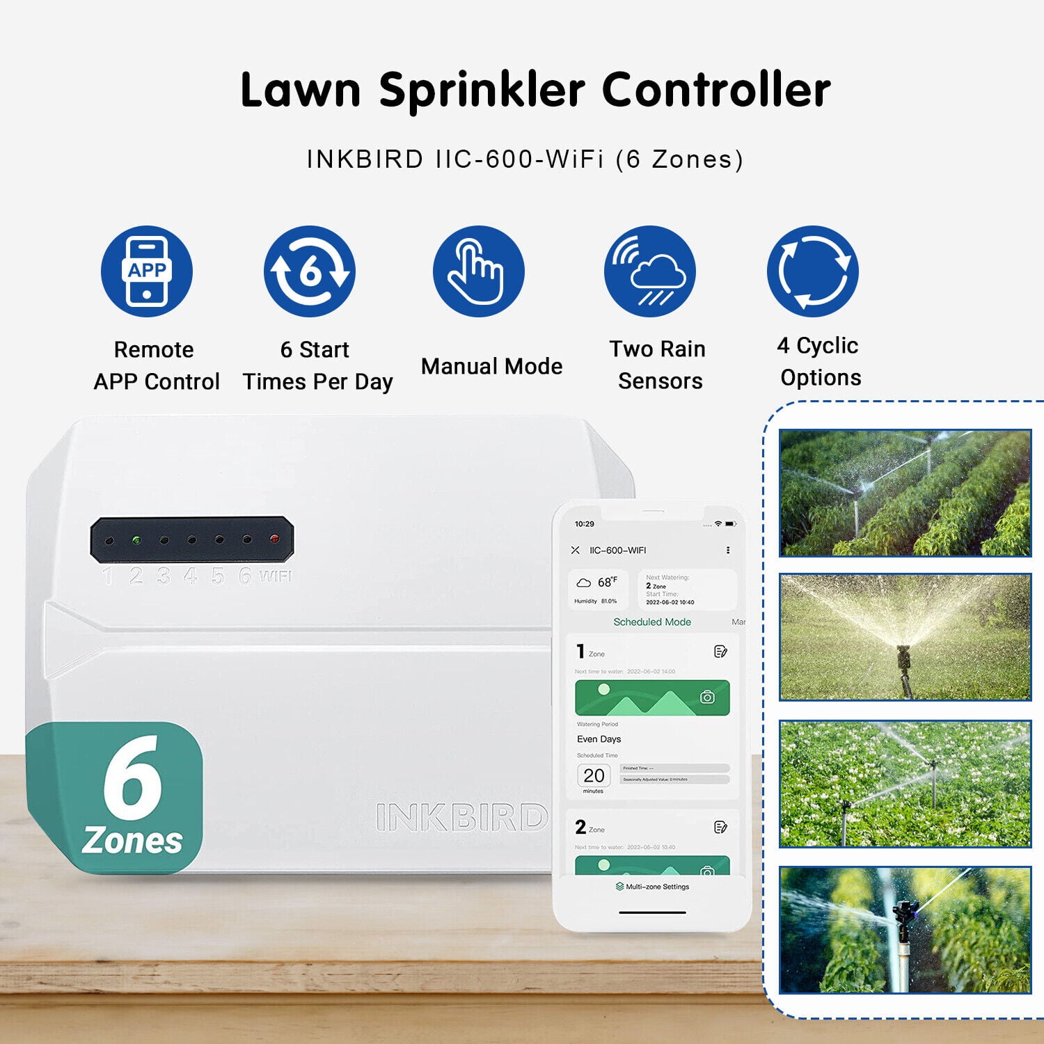 Lawn Irrigation Systems Smart Sprinkler Controller WiFi 6 Zones ...