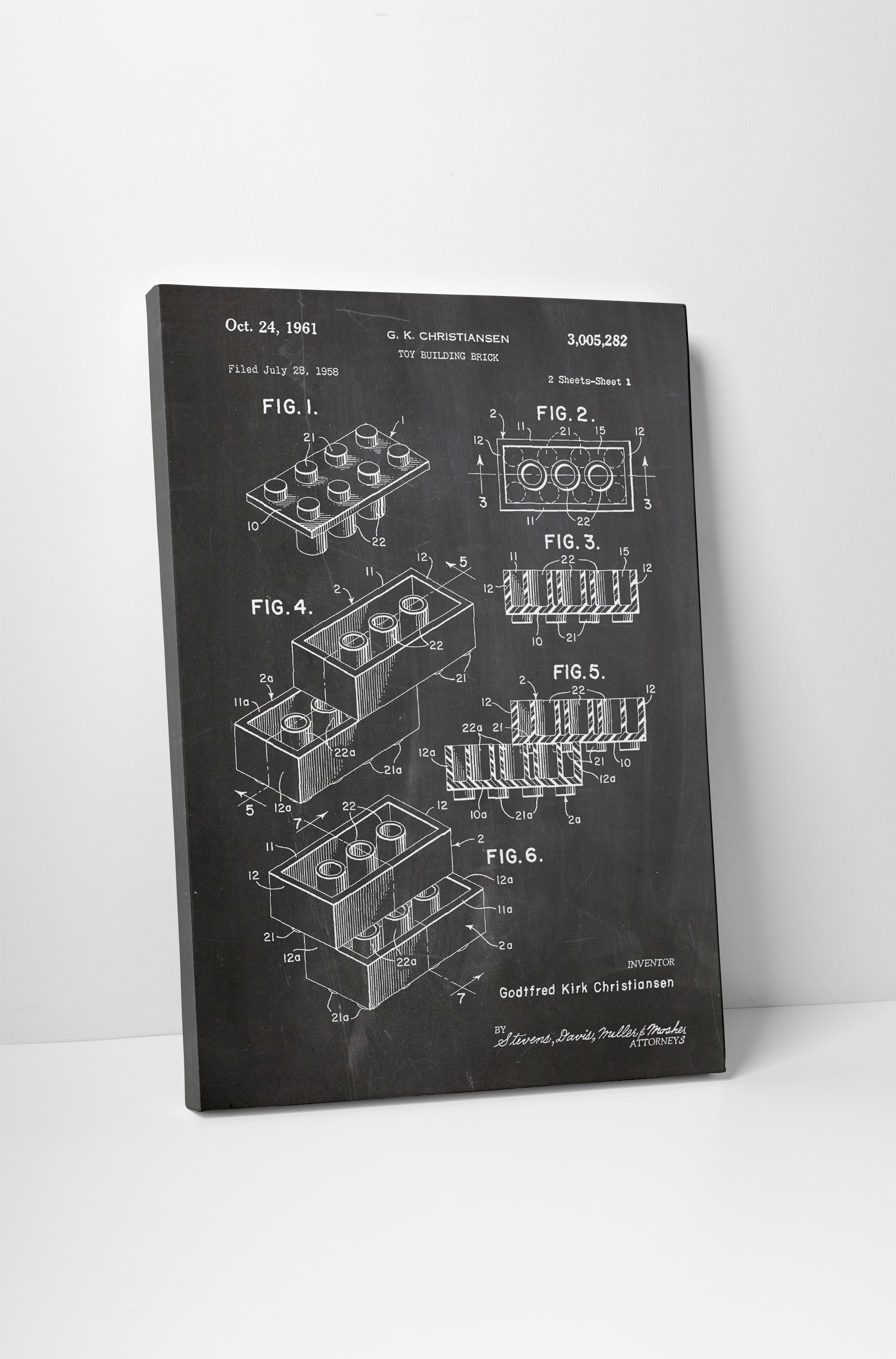 Lego Blocks Patent Gallery Wrapped Canvas Print 20" x 16" - Walmart.com