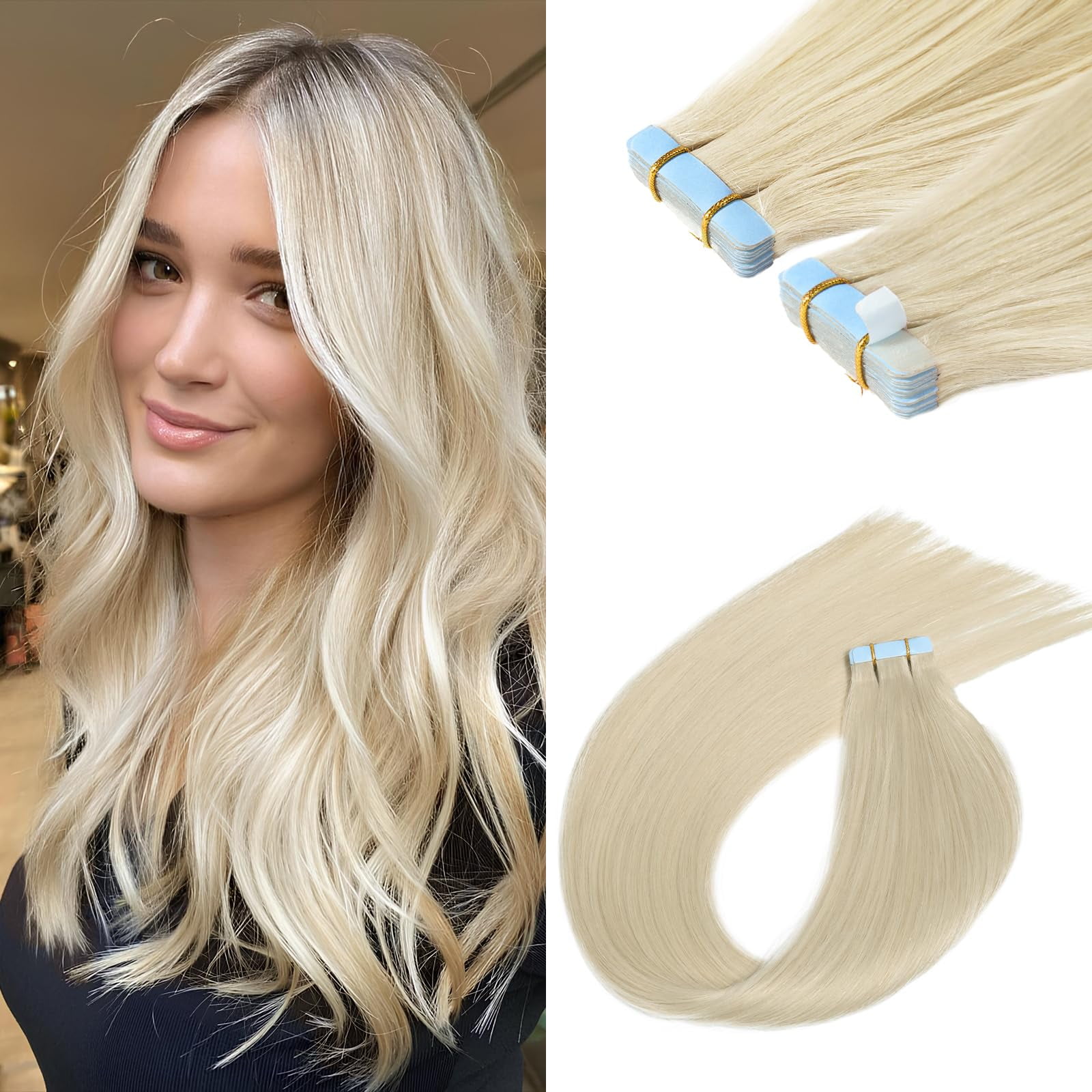 Extensiones de pelo Sunfly Tape ins 45 cm 50 g, color rubio platino ...