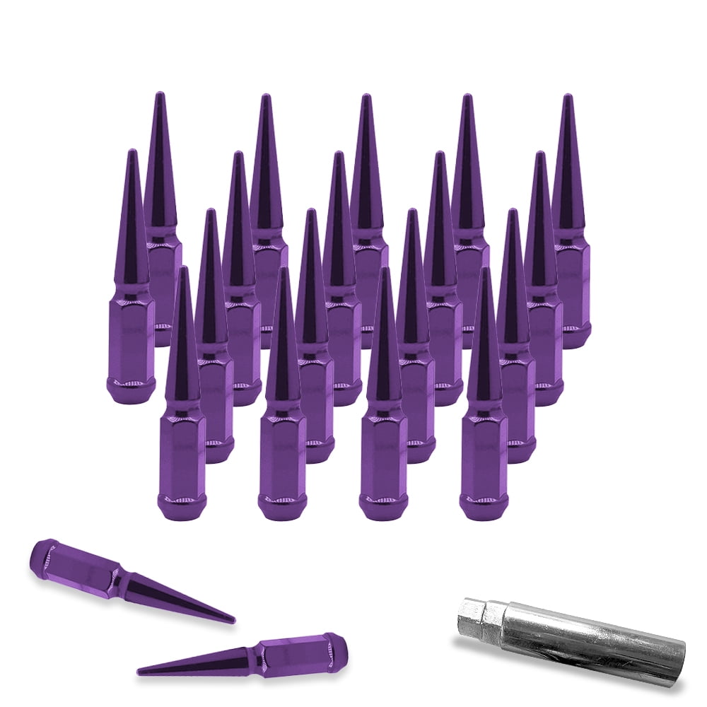 20pc Premium Purple SPIKED 14x1.5 Extended Lug Nuts 4.4" OFF-ROAD SPIKE ...