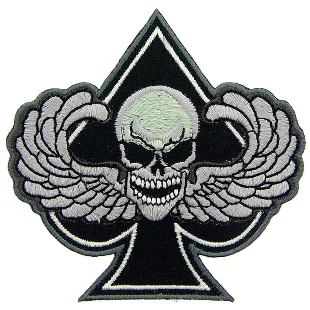 Skull with Wings Spade Patch Black & White 3" - Walmart.com