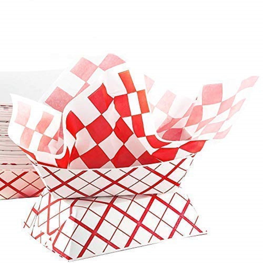 Avant Grub 3 lb Red Checkered Paper Food Tray & 12" x 12" Red Checkered ...