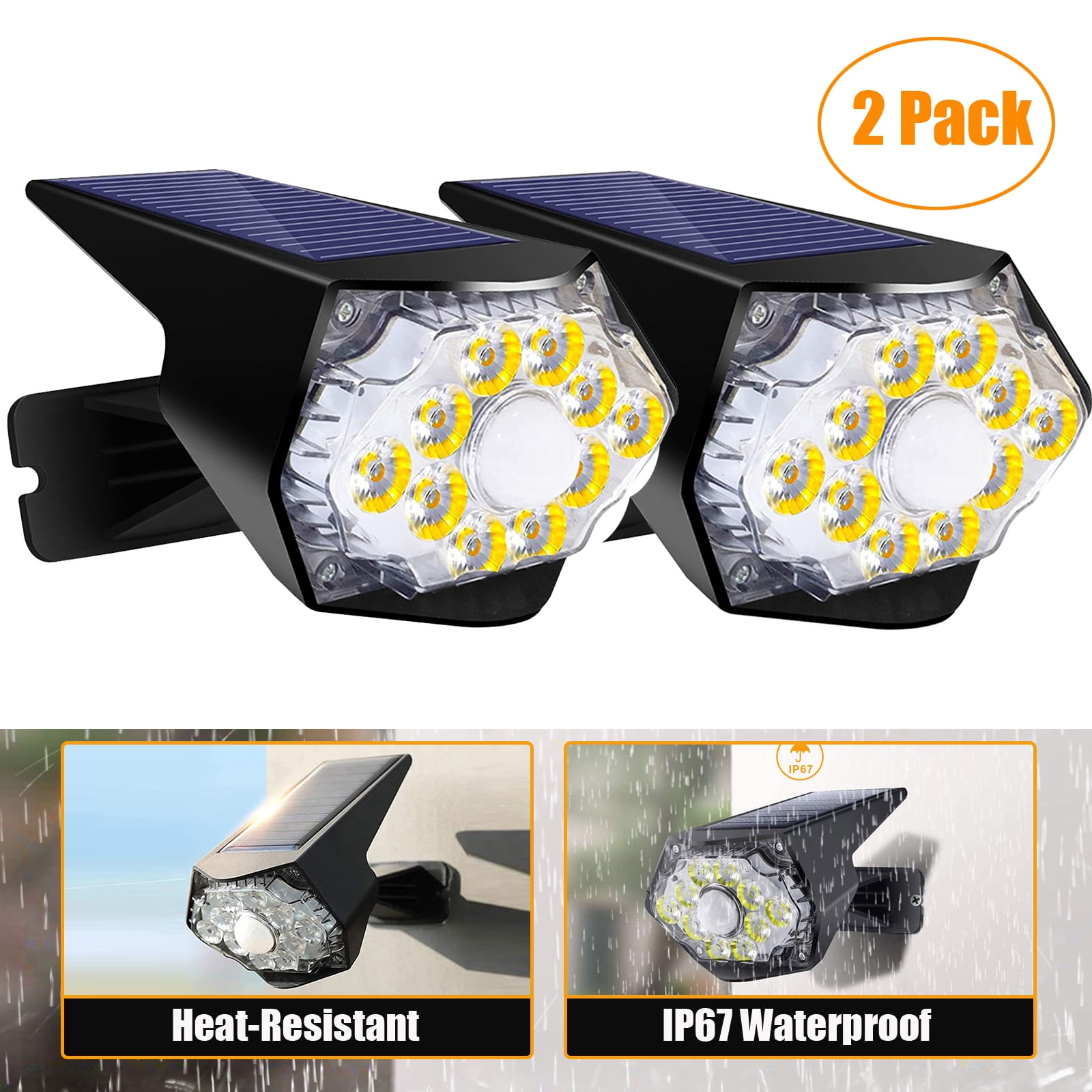 (2 Pack) Motion Sensor Spotlight Solor Powered Security Light 10 LEDs ...