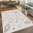Cartoon Rocket Space Universe Area Rug, Stars Moon Planet Soft Washable ...