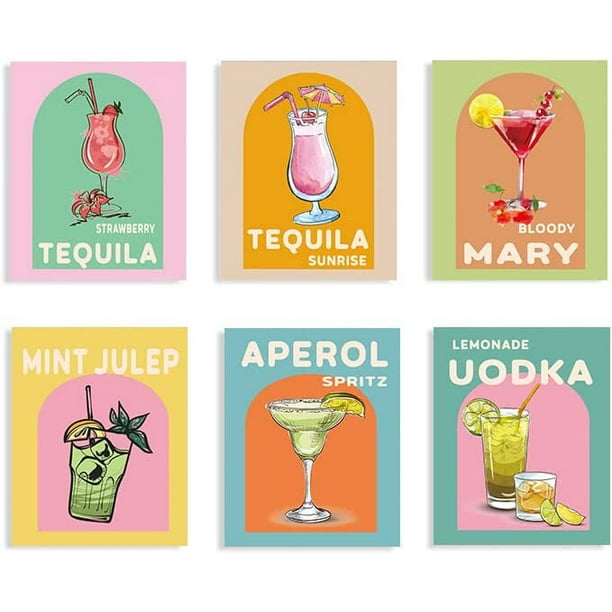 GFDYREE Colorful Wine Glass Art Print- Watercolour Alcohol Cocktail ...