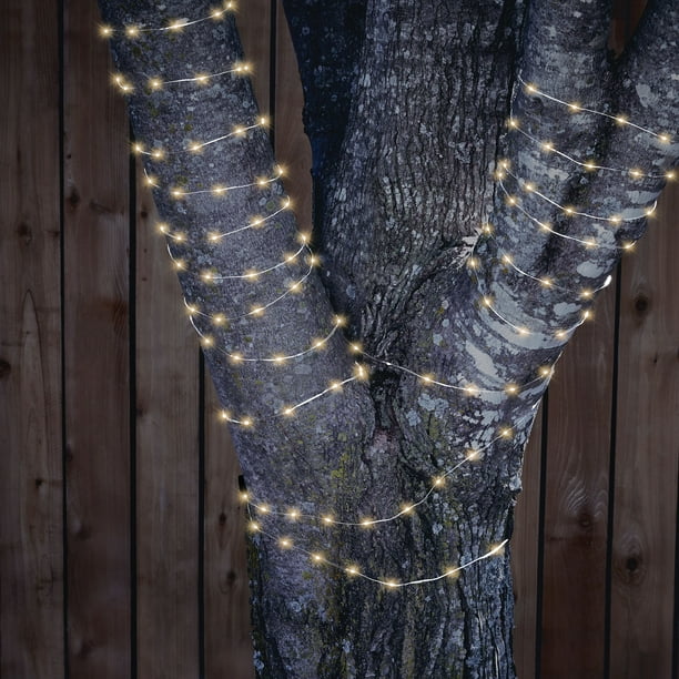 Mainstays Solar Power 200-Count Warm White Fairy LED Wire String Lights ...