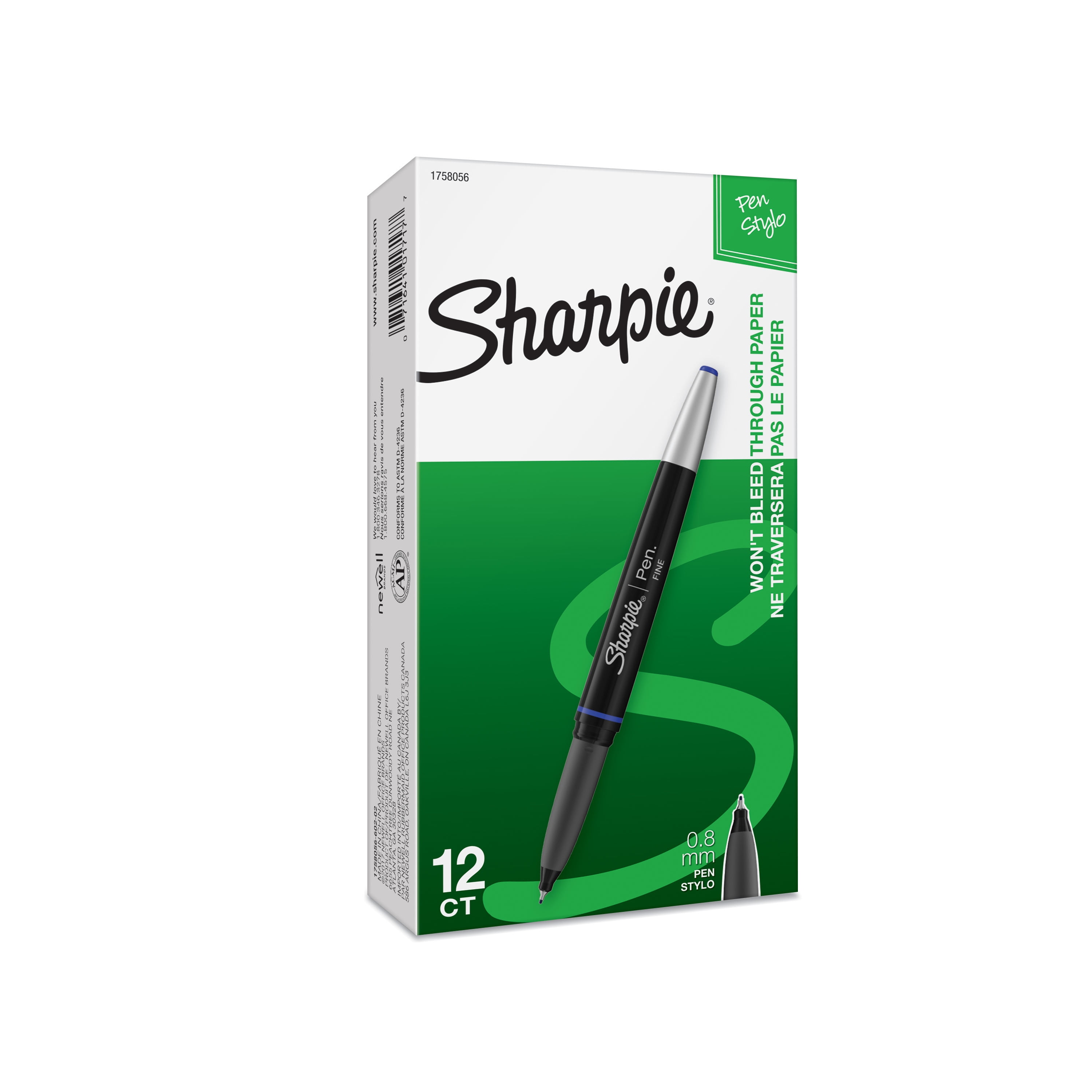 Sharpie Grip Porous Point Stick Permanent Water Resistant Pen, Blue Ink ...