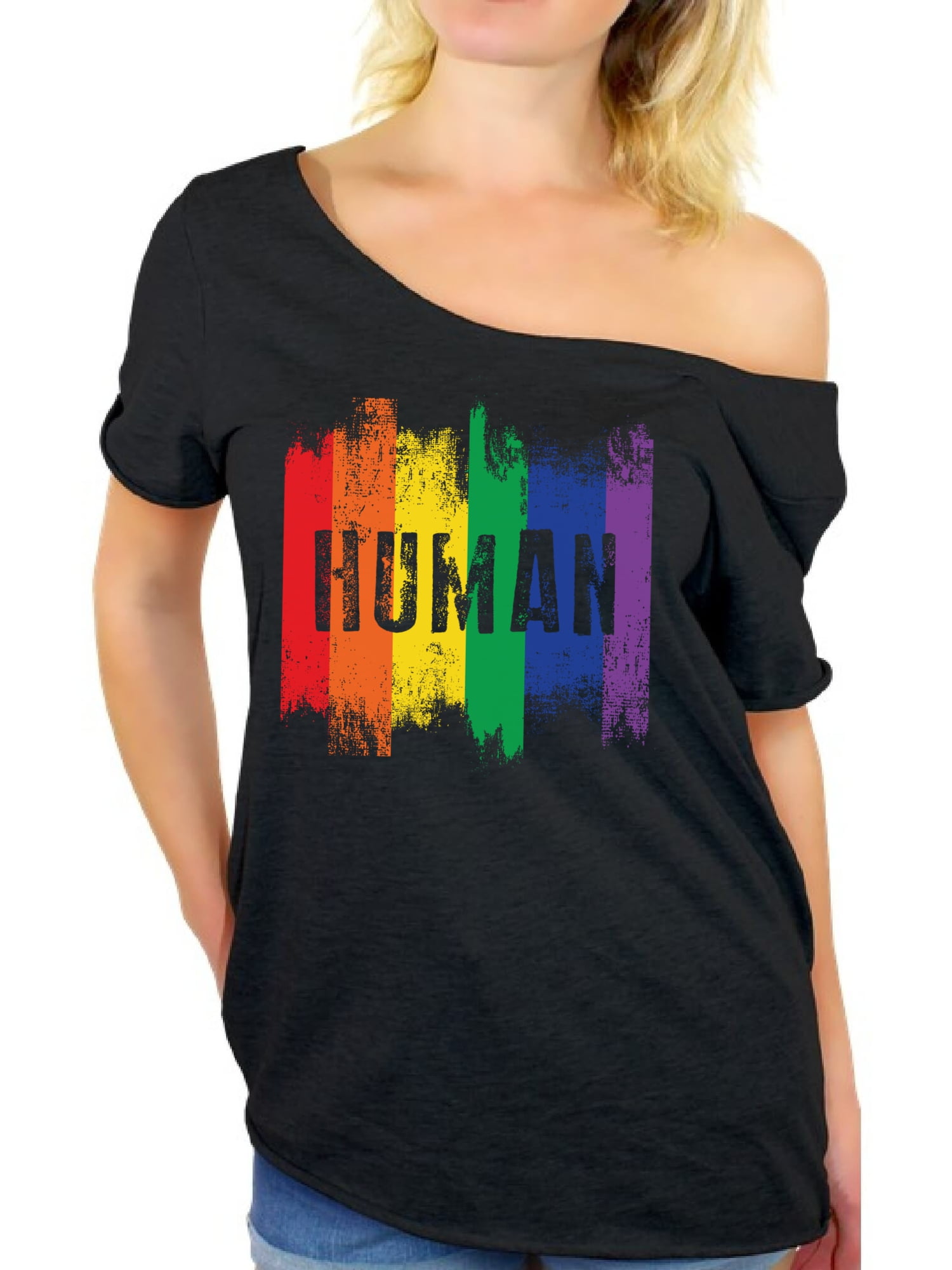 Awkward Styles Human T Shirt Human Off The Shoulder Shirt Gay Pride Off