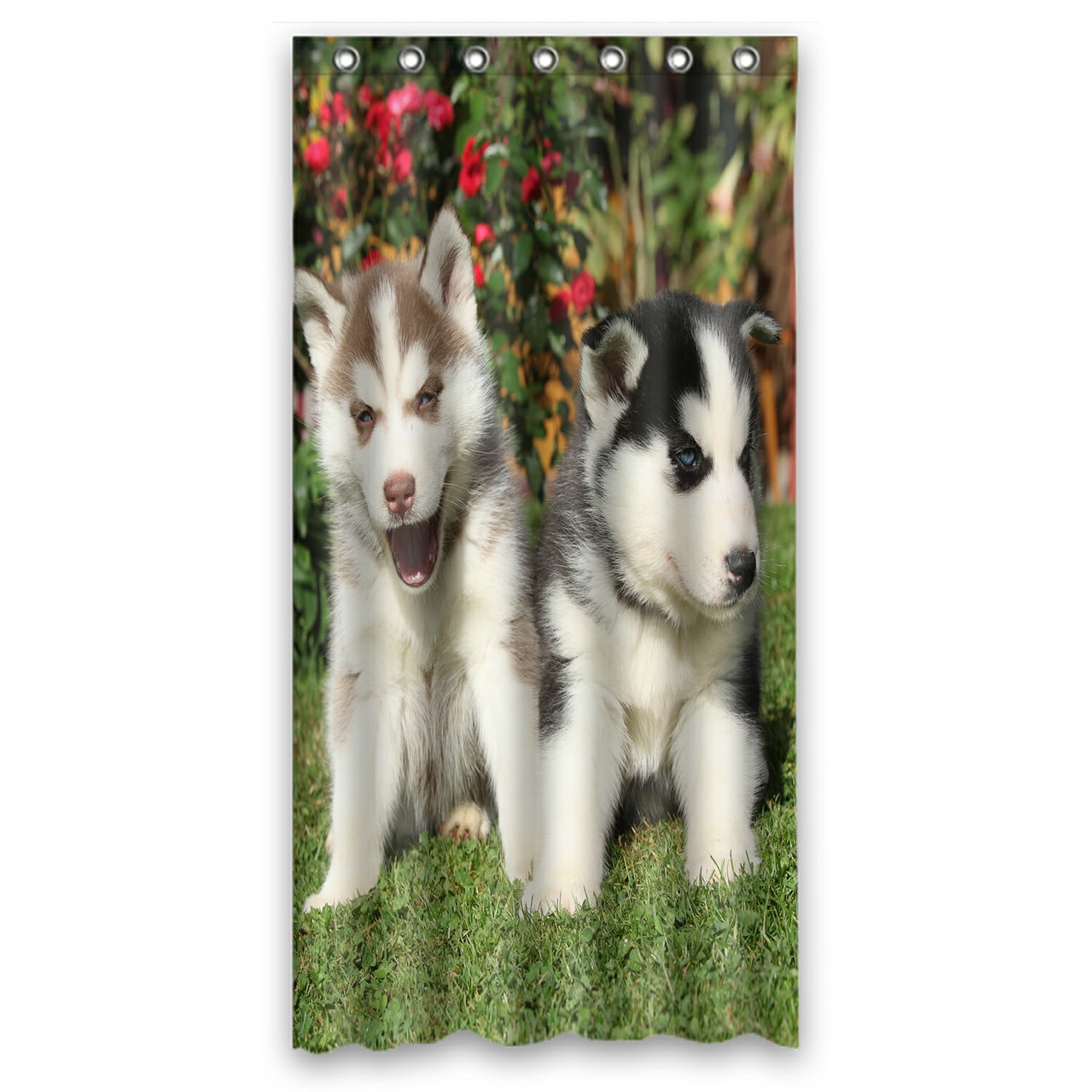 ECZJNT Two Gorgeous Puppies Siberian Husky Red Roses Shower Curtain And ...