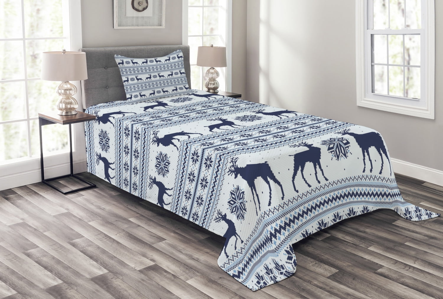 Nordic Bedspread Set Twin Size, Pixel Art Style Christmas Pattern with ...