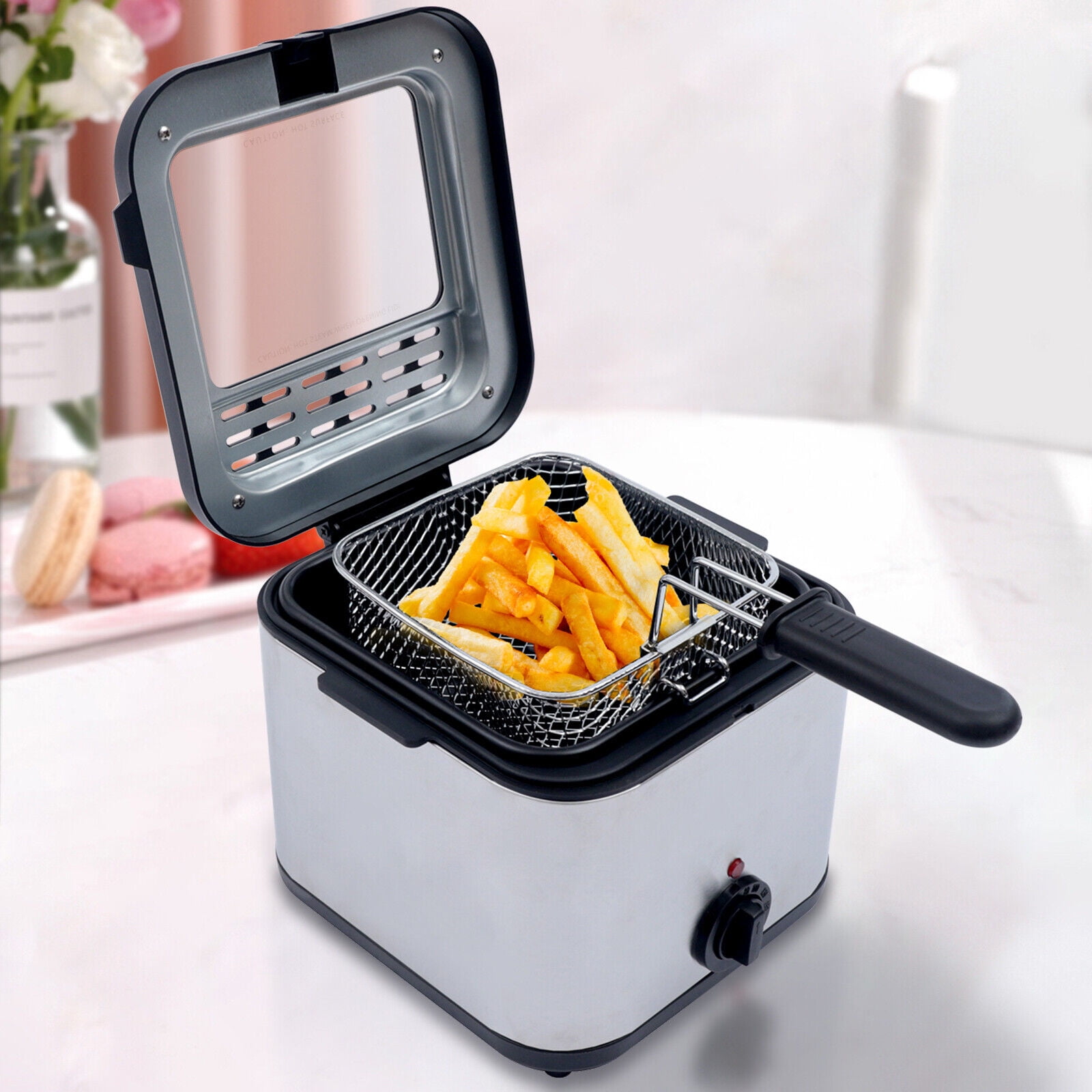 DENEST 1KW Stainless Steel Electric Deep Fryer w/Basket, Adjustable ...