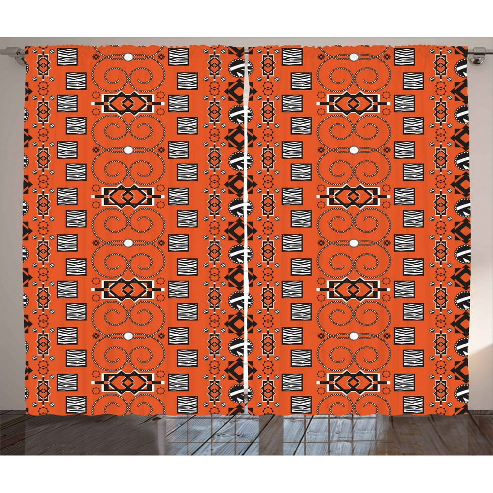 African Curtains 2 Panels Set, Ethnic Tribal Pattern with Traditional ...