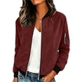 Zpzdpjkx Women's Faux Suede Bomber Jacket Fashion Ribbed Trim Snap ...