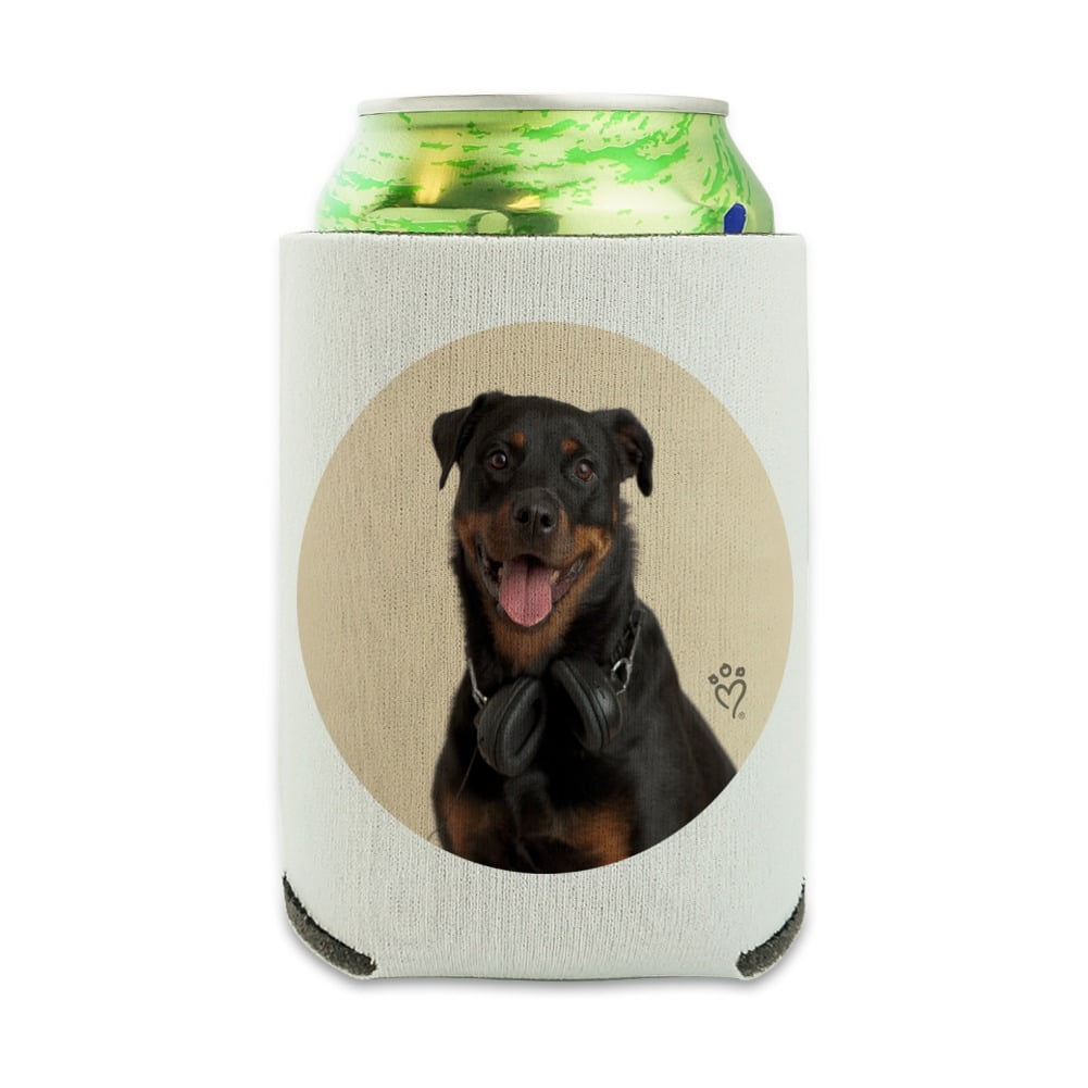 Rottweiler Dog Headphones Sitting DJ Can Cooler - Drink Sleeve Hugger ...