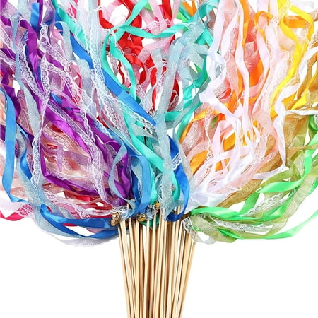 50 Pieces Ribbon Stick Wands, Dance Ribbons Stick Wands Wedding, Lace ...