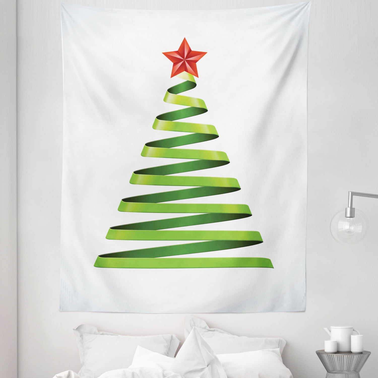 Christmas Tapestry, Ribbon Design with Tree Topper Star for New Year ...