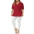 Agnes Orinda Womens Plus Size Polka Dots V Neck Short Sleeve Peplum