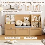 Homfa Kids Bookshelf with Reading Nook & 3 Movable Drawers, 2 Cube ...