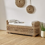 56" Boho Rattan Storage Bench Flip-Top Upholstered Armrest Hollow ...