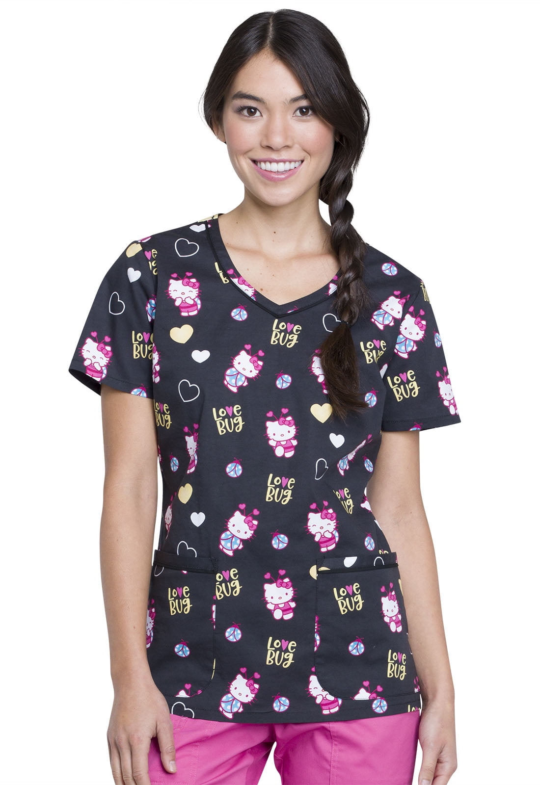 Tooniforms Women Scrubs Top, V-Neck, TF633, XL, Hello Ladybug - Walmart.com
