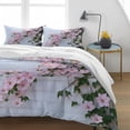 4 Piece Duvet Cover Set Queen, Spring Pink Flower Green Leaf Soft ...